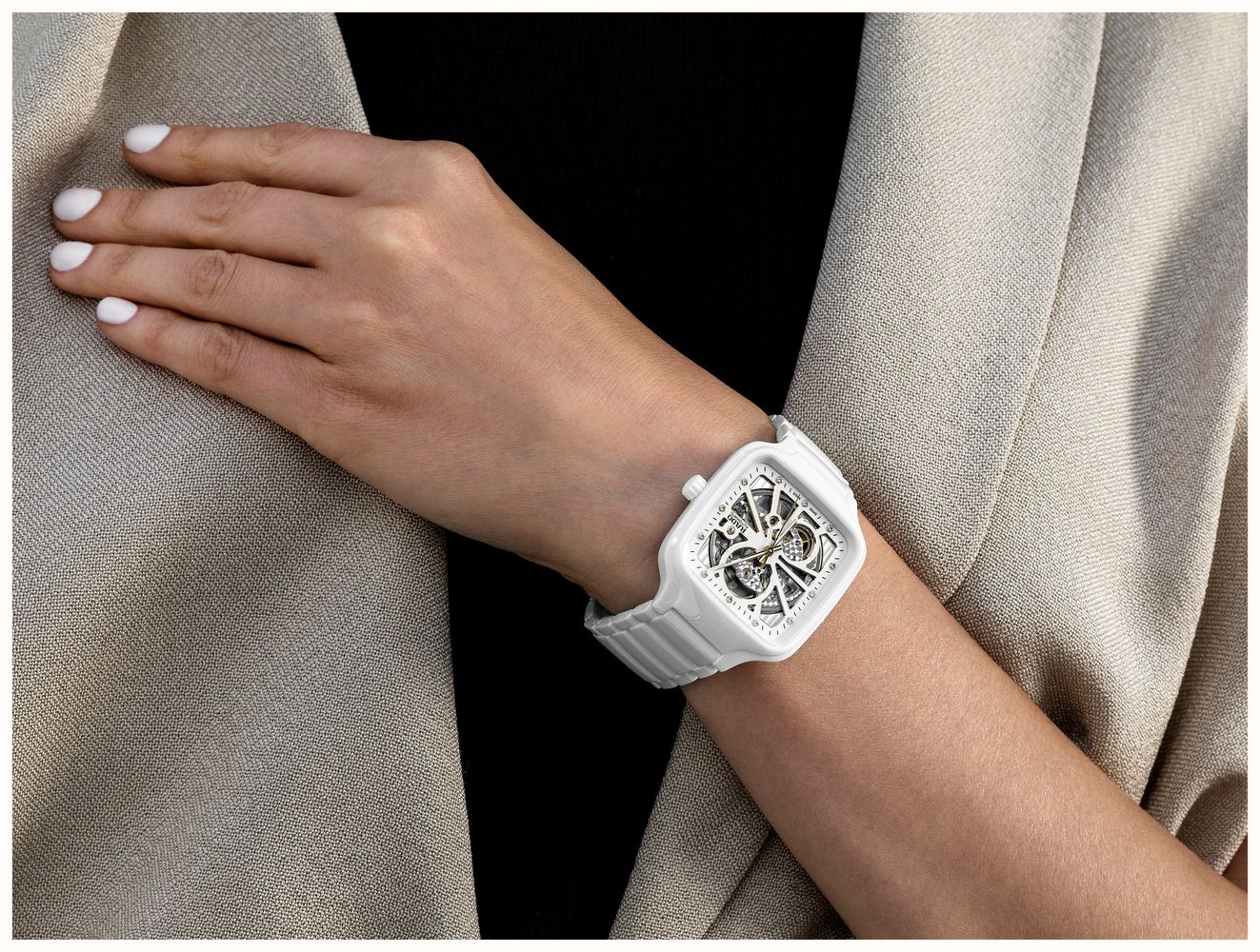 RADO True Square Automatic Open Heart Diamond (38mm) White Dial / White ...