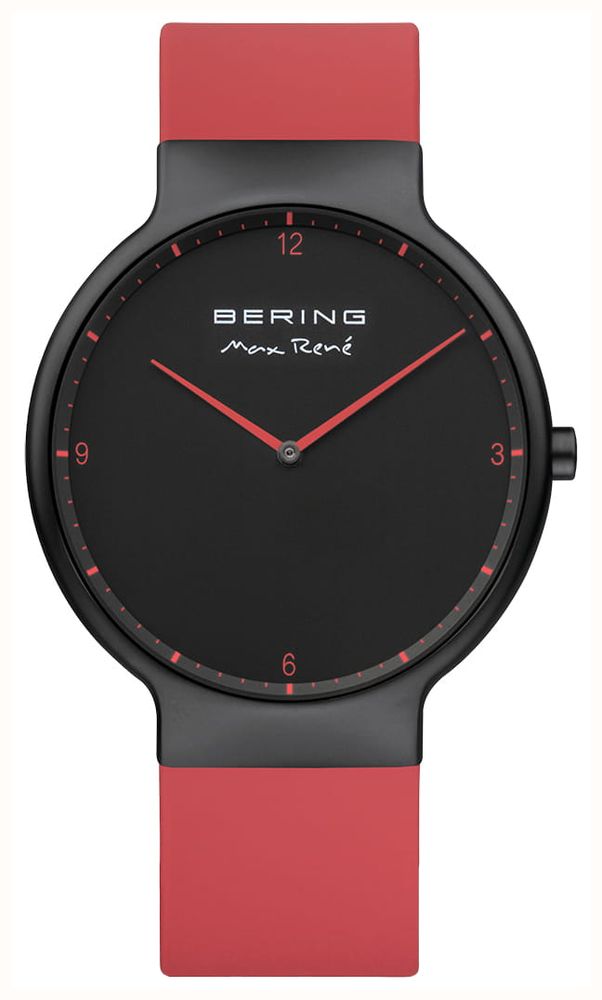 Bering Max René Quartz (40mm) Black Dial / Red Silicone Strap 15540-522 ...
