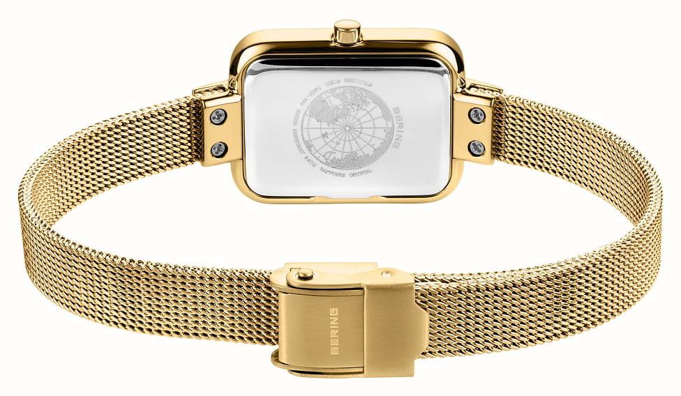 Bering Classic Petite Square | White Dial | Gold PVD Steel Mesh 14520 ...