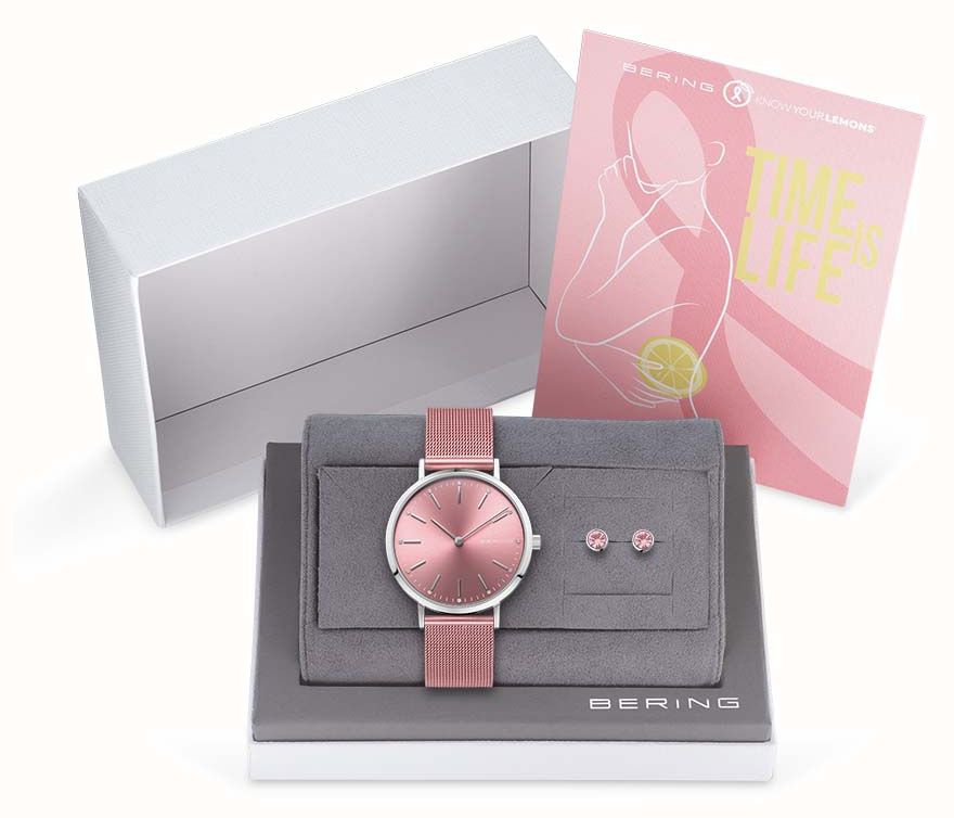 Bering Women's Charity Gift Set (34mm) Pink Dial / Pink Steel Mesh ...