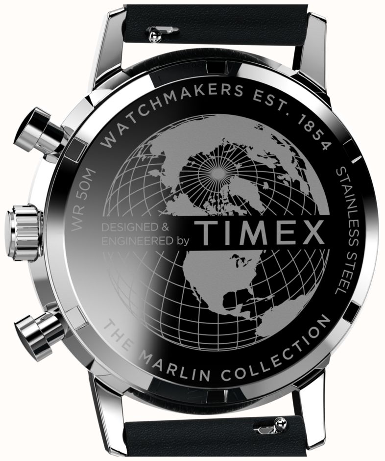 Timex Marlin Chronograph Tachymeter (40mm) Silver Dial / Black Leather ...