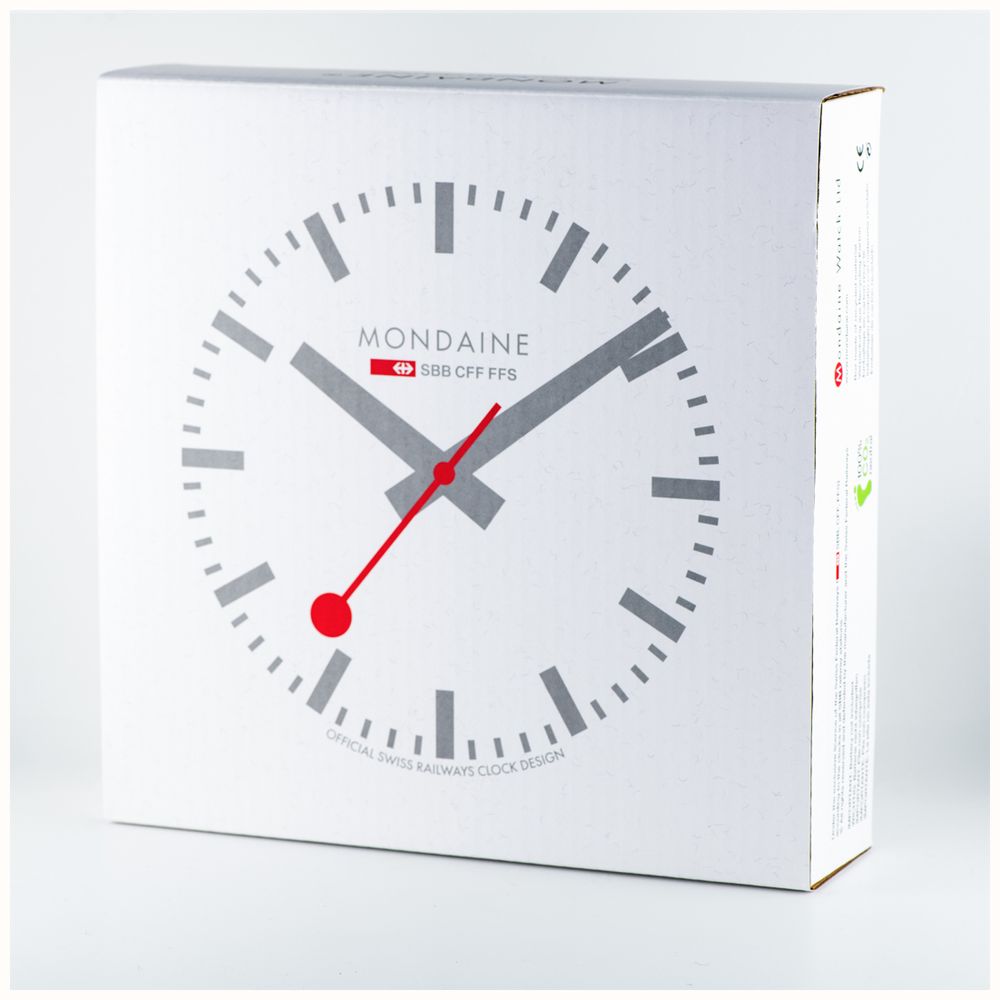 Mondaine SBB Wall Clock (25cm) White Dial / Silver-Tone Aluminium Case ...