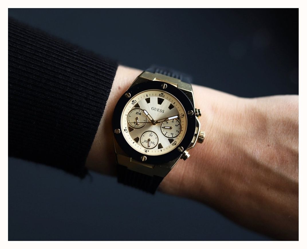 Guess | Women's Athena | Black Rubber Strap | Gold Dial | GW0030L2 ...