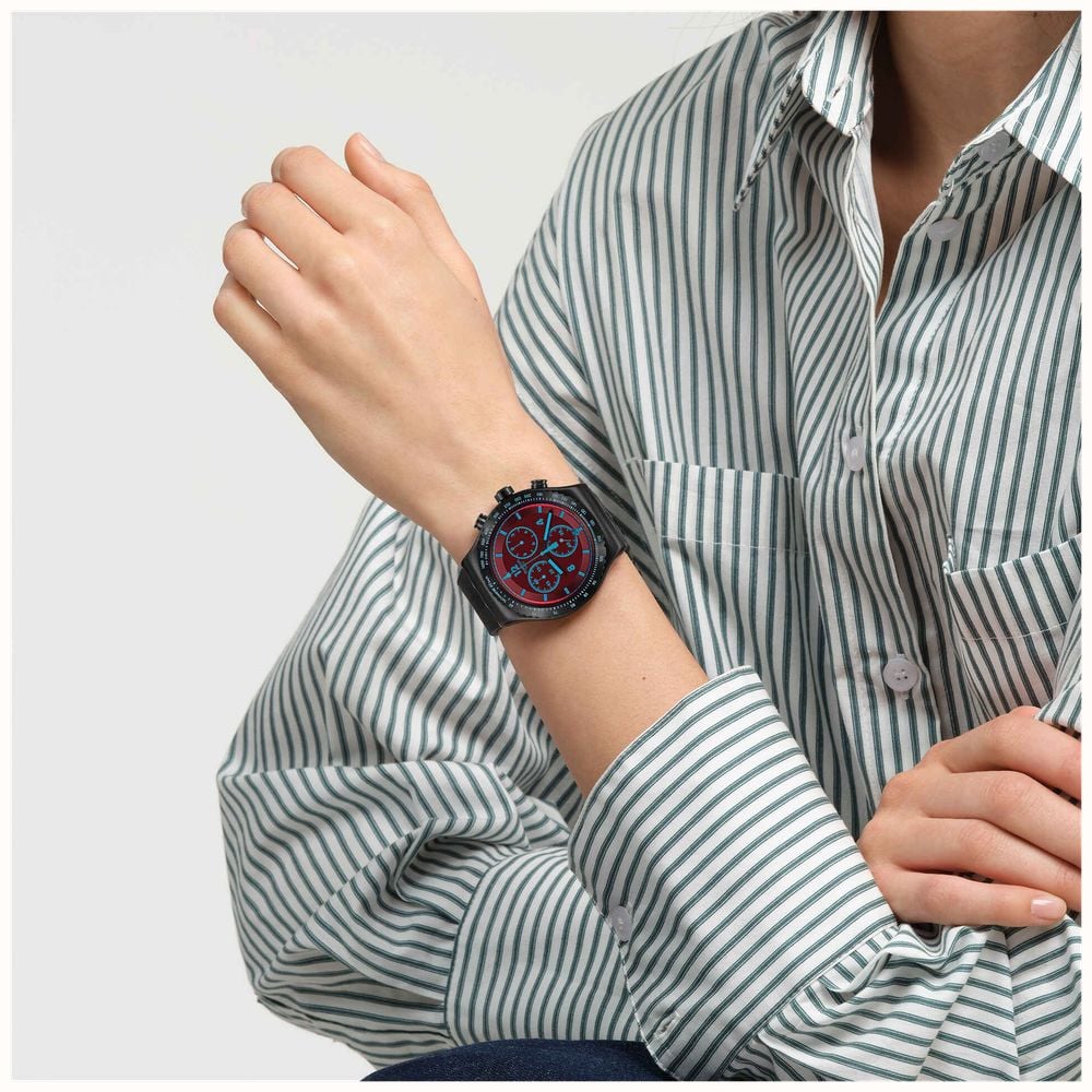 Swatch CRIMSON MYSTIQUE (43mm) Black Red Solar Spectrum Glass Dial ...