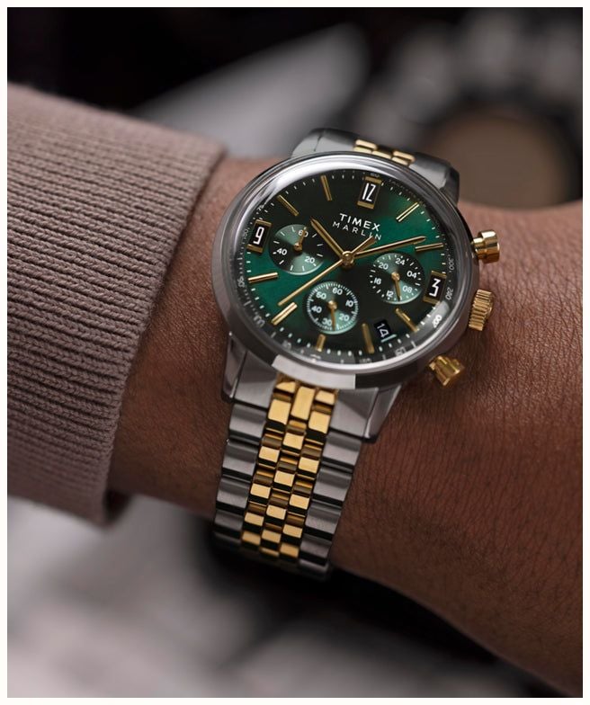 Timex Marlin Quartz Chrono (40mm) Green Dial / Two-Tone Stainless Steel ...