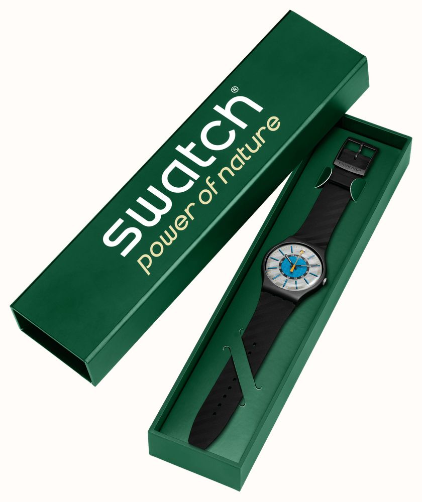 Swatch GOOD TO GORP (41mm) Silver & Blue Dial / Black Silicone Strap ...