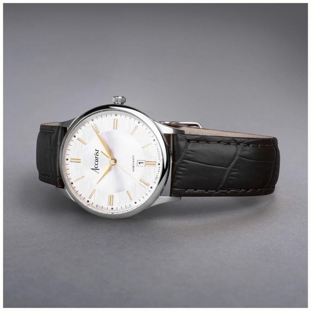 Accurist Men's Classic (37mm) Silver Dial / Black Leather Strap 73004 ...