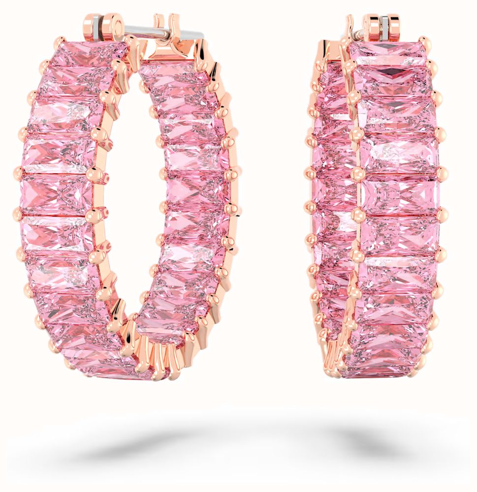 Swarovski Matrix Hoop Earrings | Rose Gold-Tone Plated | Pink Crystals ...