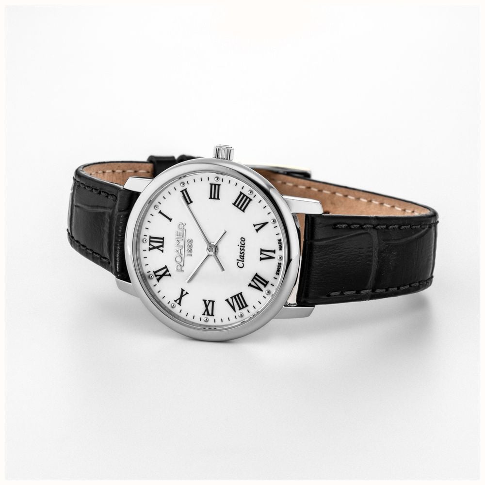 Roamer Classico Ladies Quartz (30mm) White Dial / Black Leather Strap ...