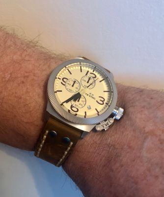 TW Steel Canteen Chronograph (45mm) Cream Dial / Brown Italian Leather Strap CS104 - First Class ...