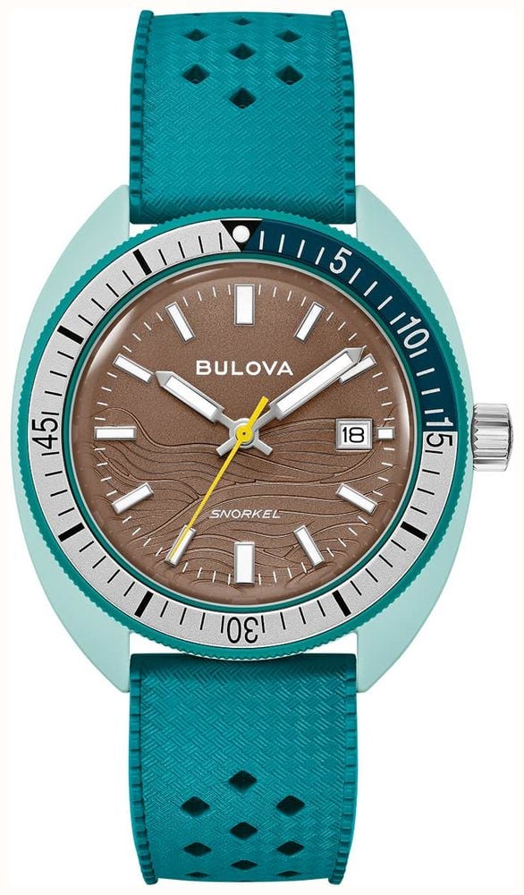 Bulova Snorkel 'Sea Turtle' (41mm) Brown Wave Dial / Green Perforated ...
