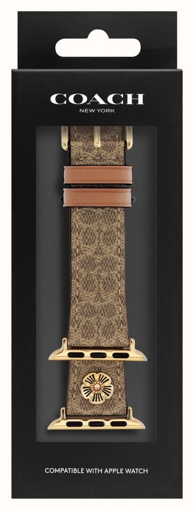 Coach Apple Watch Strap (38/40/41mm) Brown Leather Strap With Flower ...
