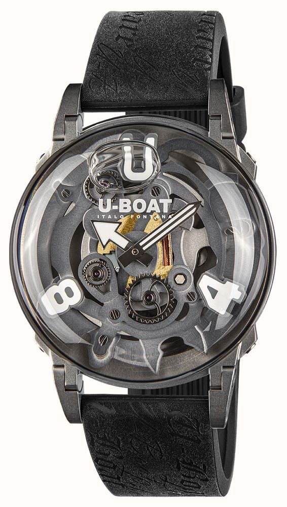 U-Boat U-65 SS White (44mm) Grey Skeleton Dial / Black Vintage-Style ...