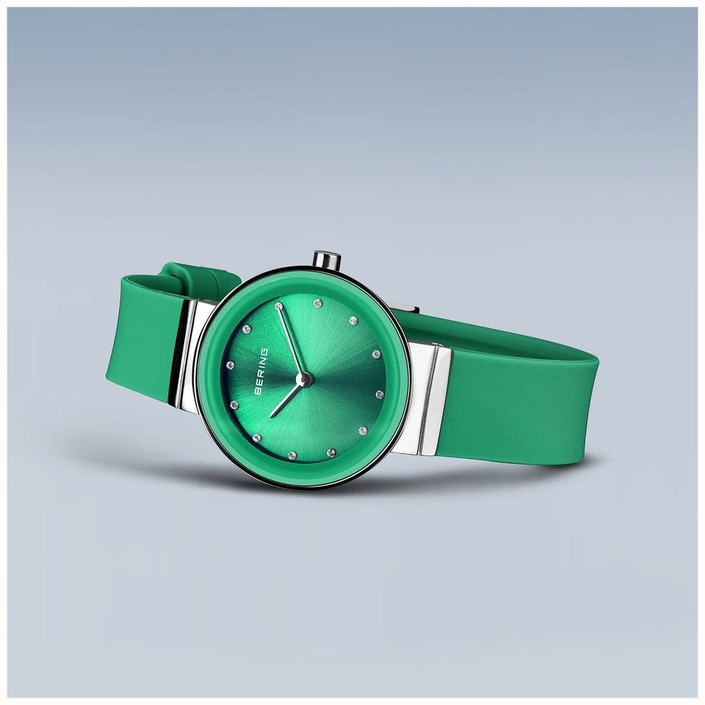 Bering Women's Classic (29mm) Green Dial / Green Silicone Strap 10129 ...