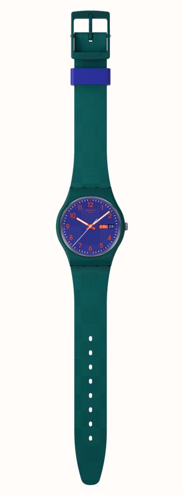 Swatch PATTERN FORMATION (34mm) Textured Blue Dial / Green Silicone ...