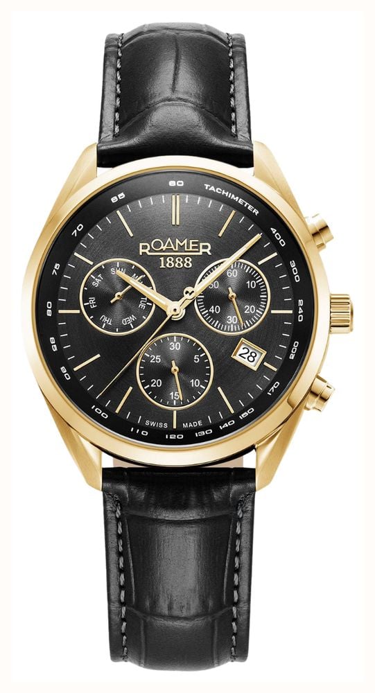 Roamer Men's Pro Chrono (42mm) Black Dial / Black Leather Strap 993819 ...