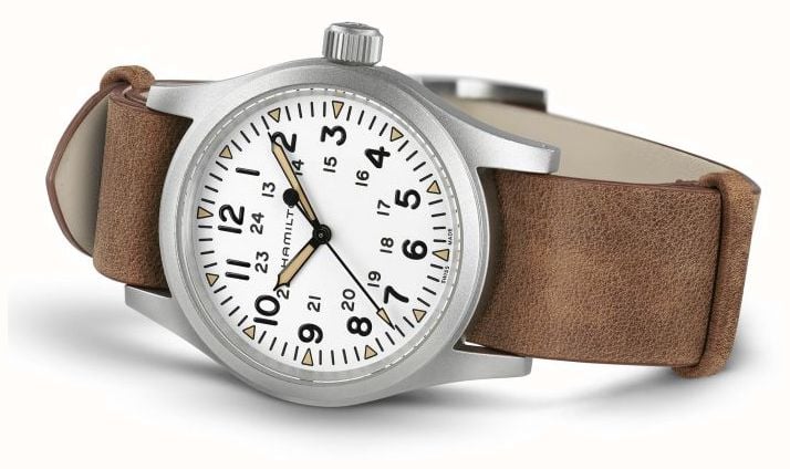 Hamilton Khaki Field Mechanical (38mm) White Dial / Brown Leather Strap ...