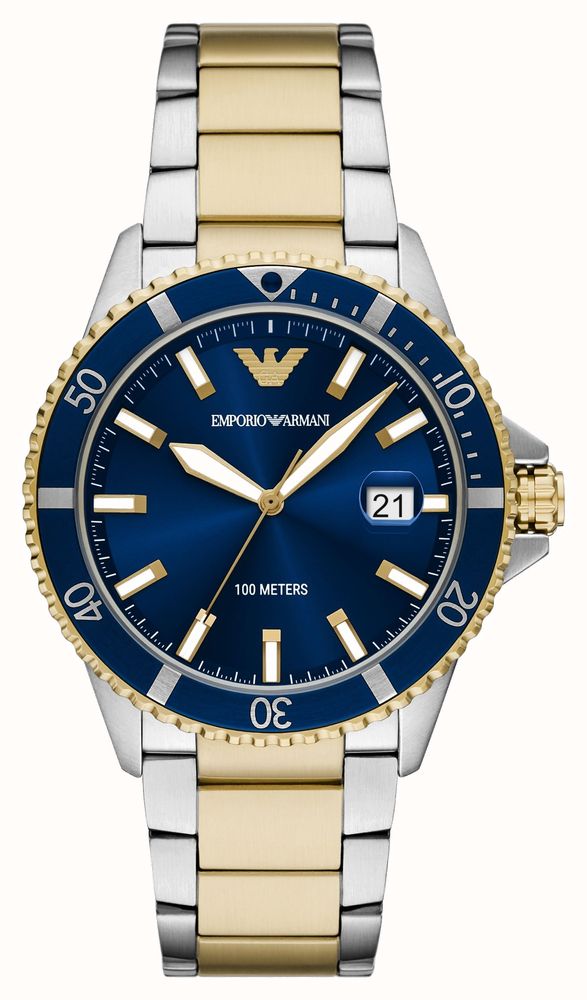 Emporio Armani 100m Three-Hand Quartz (42mm) Blue Dial / Two-Tone ...