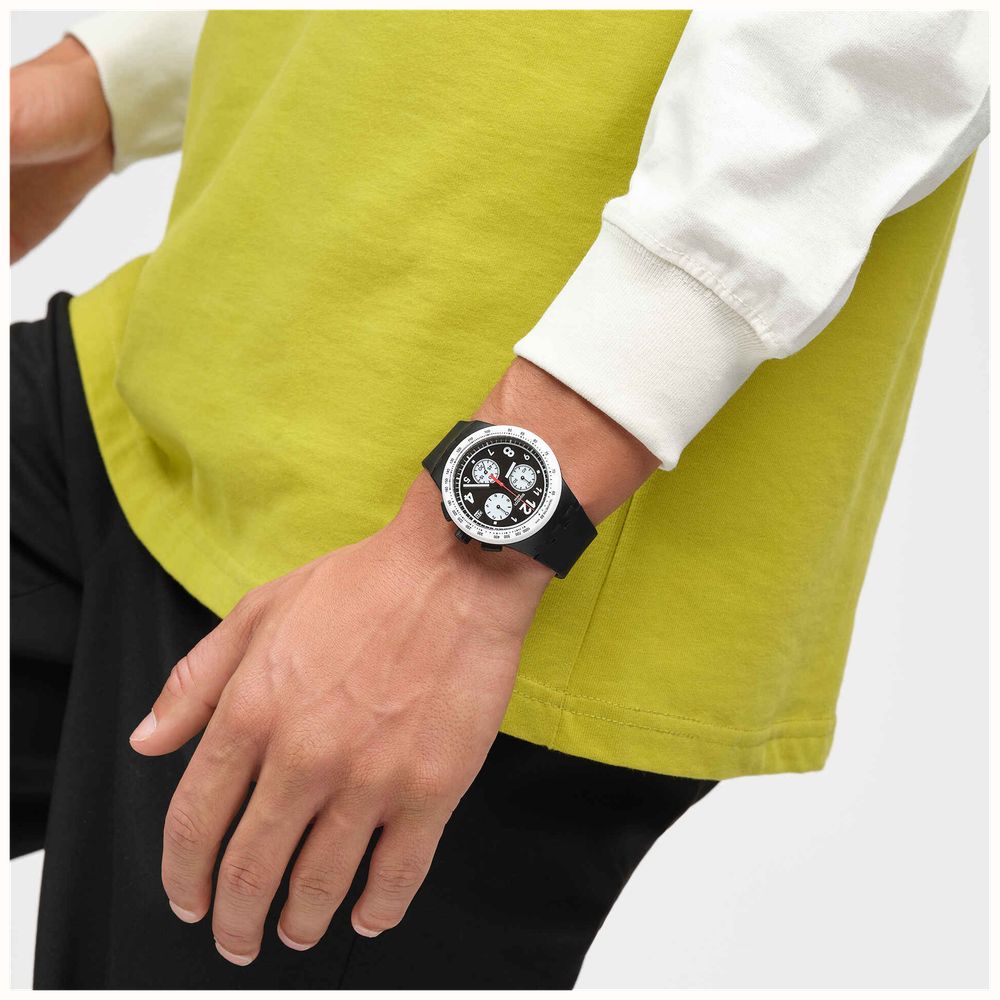 Swatch NOTHING BASIC ABOUT BLACK (42mm) Black Chronograph Dial / Black ...