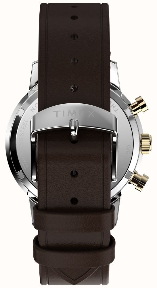 Timex Marlin Quartz Chrono (40mm) Blue Dial / Brown Leather Strap ...