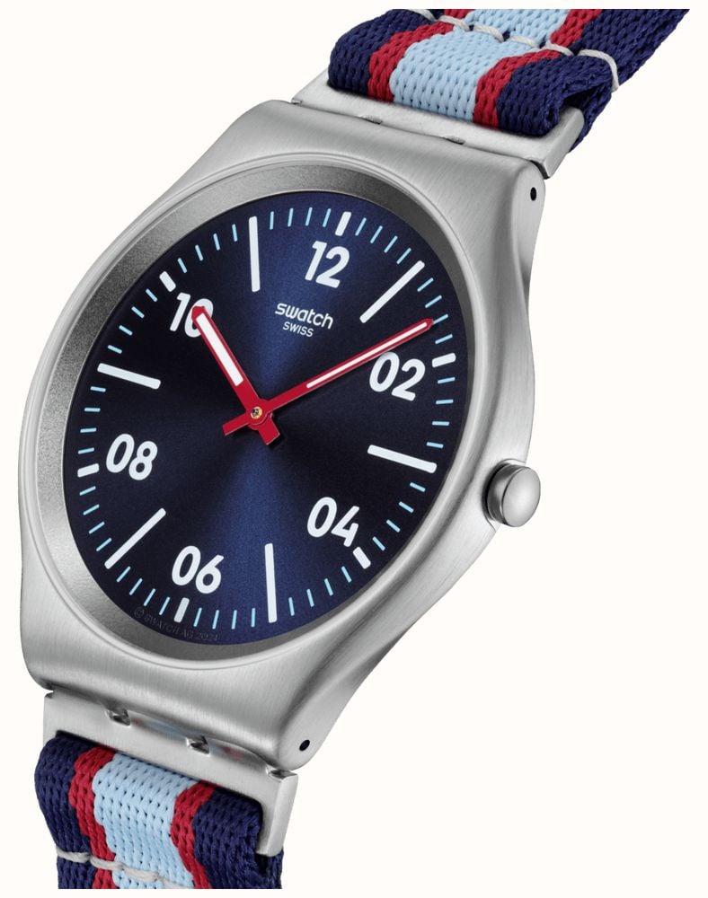 Swatch BESIDE THE SEA (42mm) Blue Sun-Brushed Dial / Blue & Burgundy ...