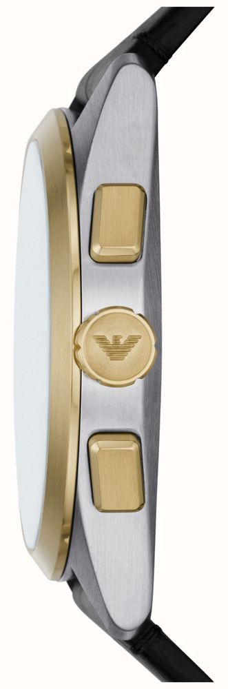 Emporio Armani Men's | Silver Chronograph Dial | Black Leather Strap ...