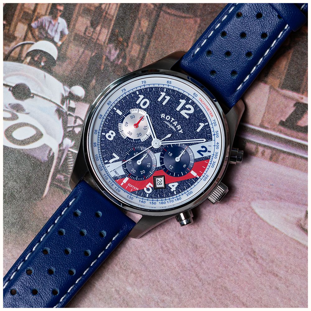 Rotary Chronograph 1977 'Cooler' Limited Edition (42mm) Blue Textured ...