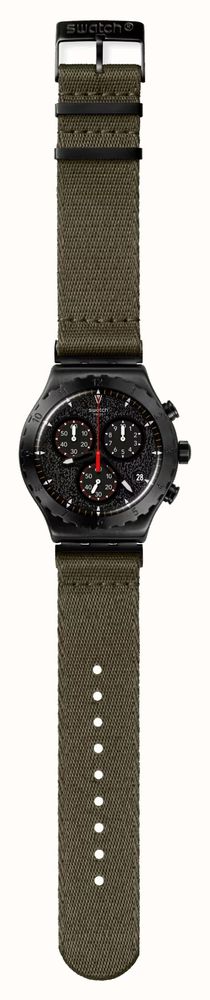 Swatch BY THE BONFIRE Chronograph (43mm) Black Dial / Khaki Textile ...