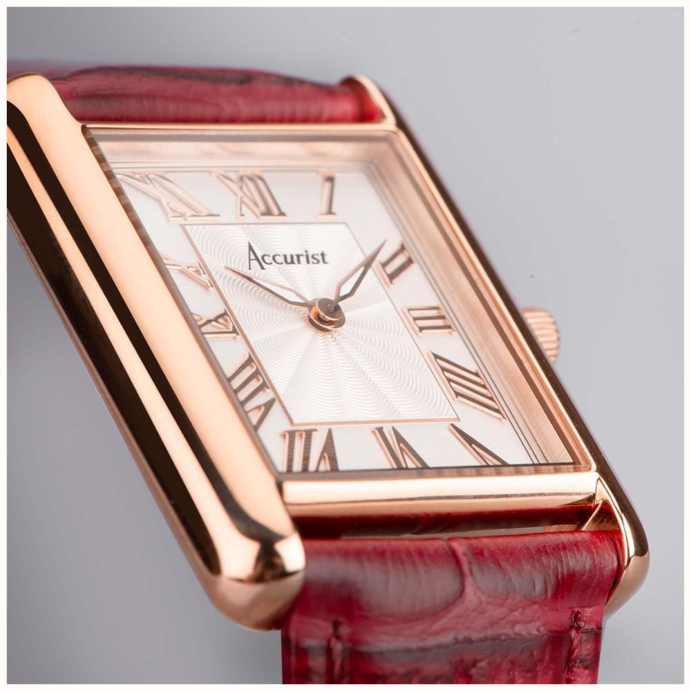 Accurist Women's Rectangle Quartz (26mm) White Dial / Burgundy Leather ...