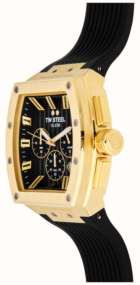TW Steel Men's Tonneau (42mm) Black Chronograph Dial / Black Rubber Strap TO2 - First Class Watches™