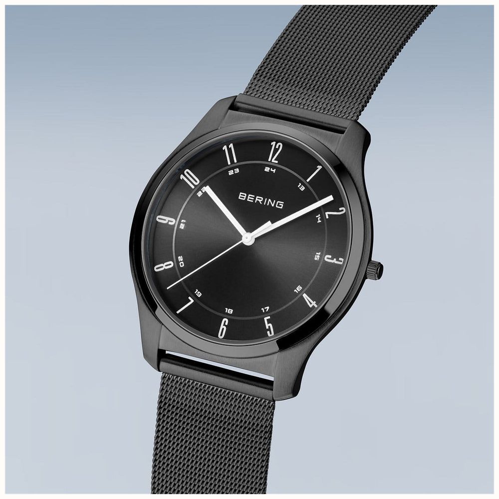 Bering Ultra-Slim Quartz (40mm) Black Sunray Dial / Black PVD Stainless ...