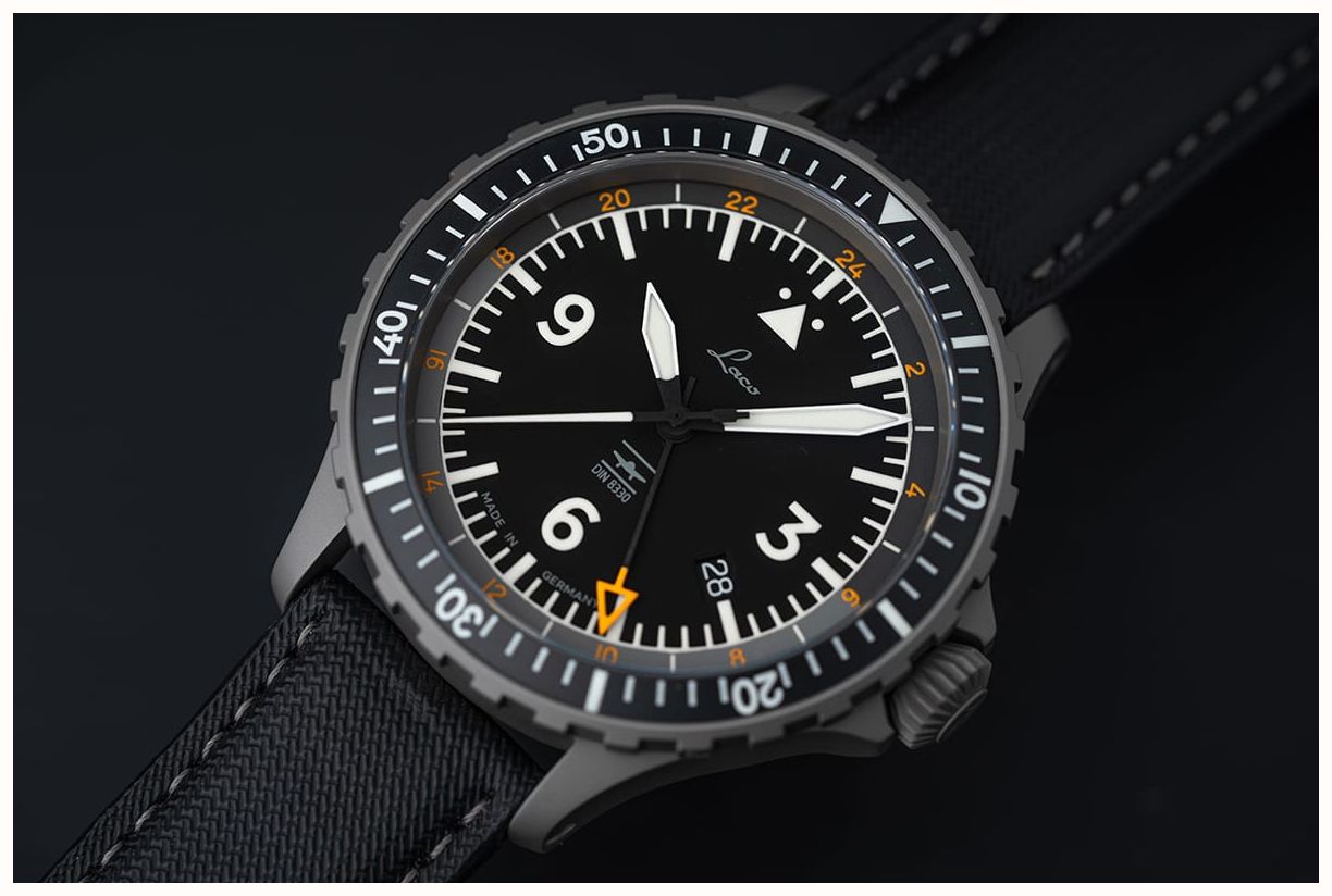 Laco Hamburg GMT DIN 8330 (43.5mm) Black Dial / Black Water-Resistant ...