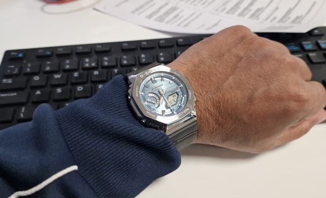 Casio G-Shock Metal Covered 2100 (44.4mm) Sky Blue Dial / Black Bio ...