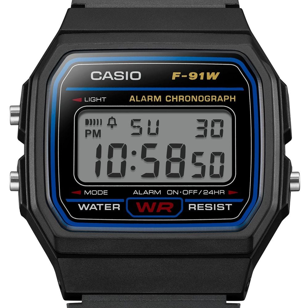 Casio F-91W Alarm Chronograph (35.2mm) Digital Dial / Black Resin Band ...