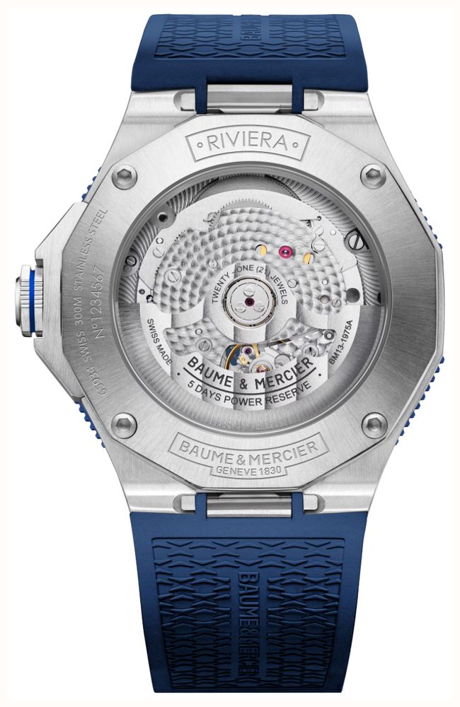 Baume & Mercier Men's Riviera Automatic (42mm) Blue Dial / Blue Rubber Strap 10716 - First Class ...