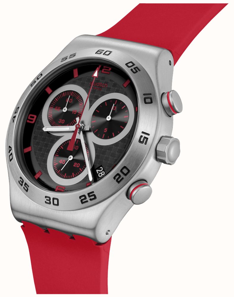 Swatch CRIMSON CARBONIC RED (43mm) Black Dial / Red Rubber Strap YVS524 ...
