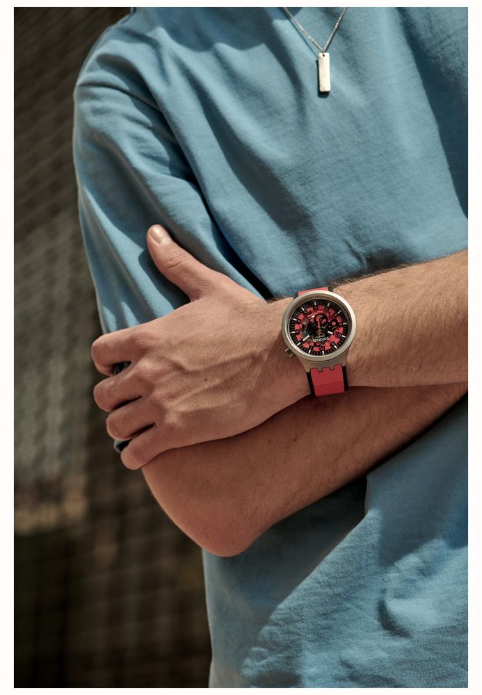 Swatch Big Bold Irony RED JUICY Stainless Steel (47mm) Red Skeleton ...