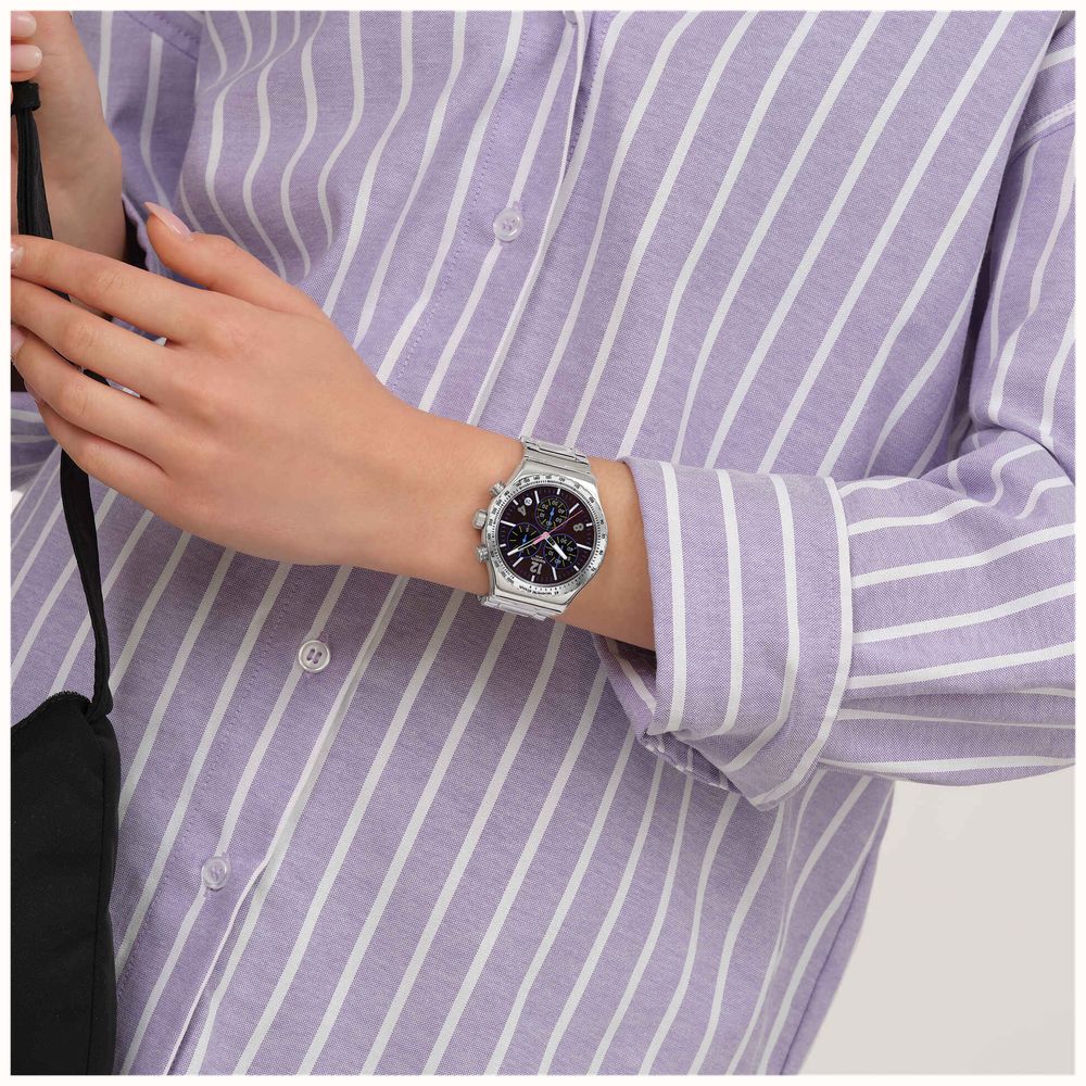 Swatch PURPLE GLOW (43mm) Purple Colour Shift Dial / Stainless Steel ...