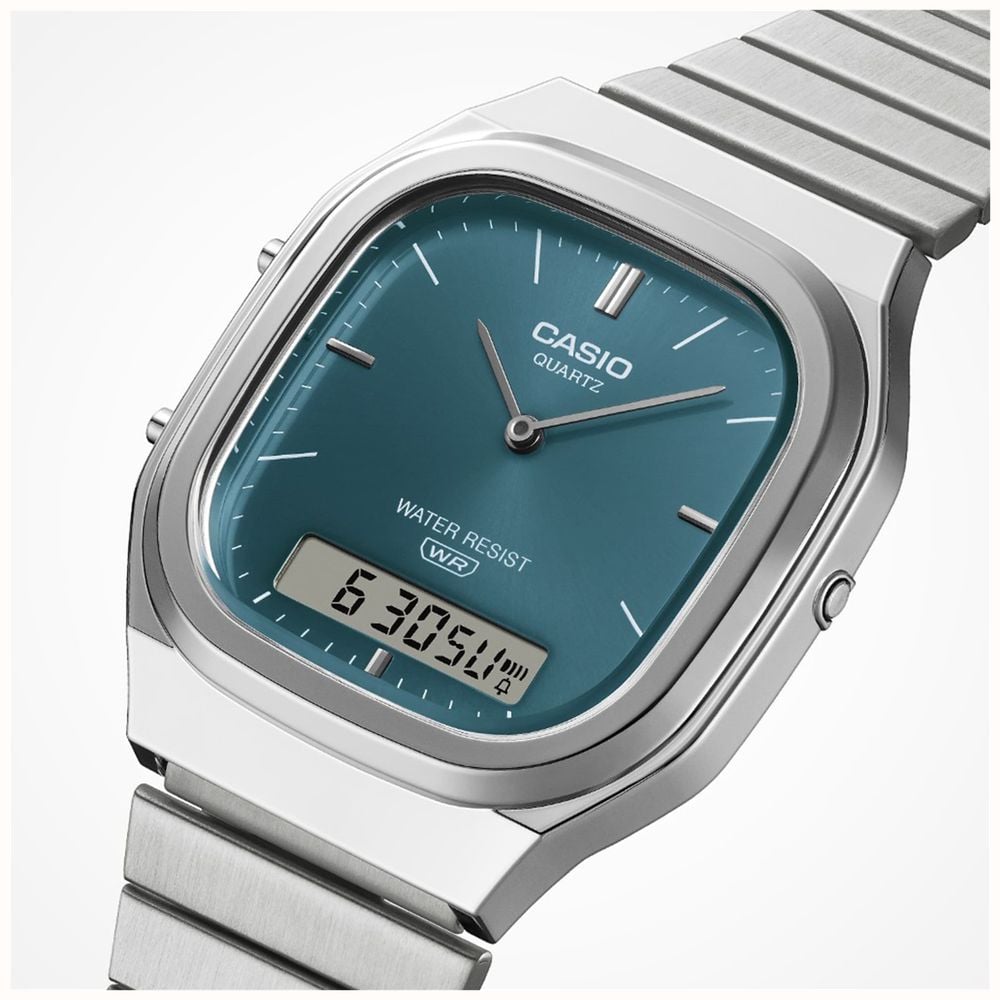 Casio Vintage Dual-Display (35.8mm) Turquoise Sunray Dial / Stainless ...
