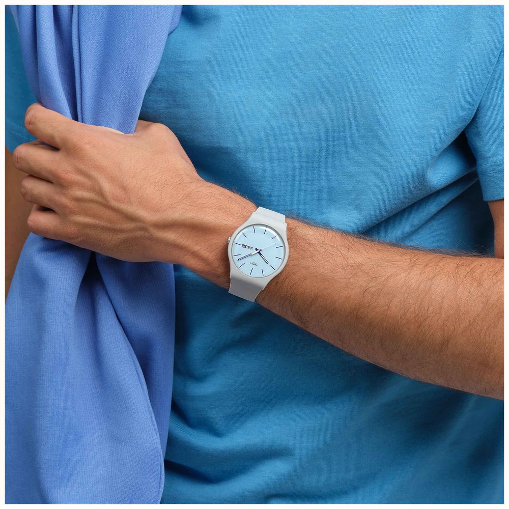 Swatch BLUEBERRY SKY (41mm) Light Blue Dial / Grey Silicone Strap ...