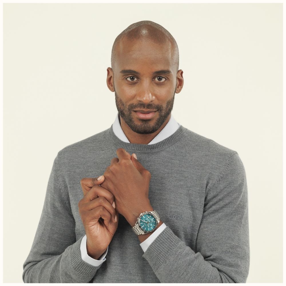 BOSS Strike Chronograph (41mm) Textured Teal Dial / Stainless Steel ...