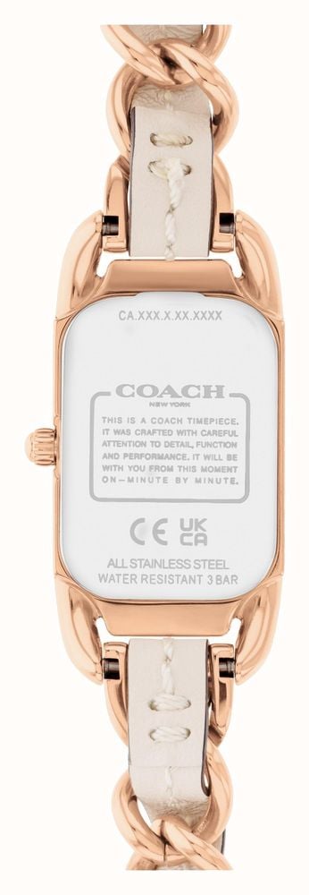 Coach Women's Cadie White Rectangle Dial / White Leather Rose Gold ...