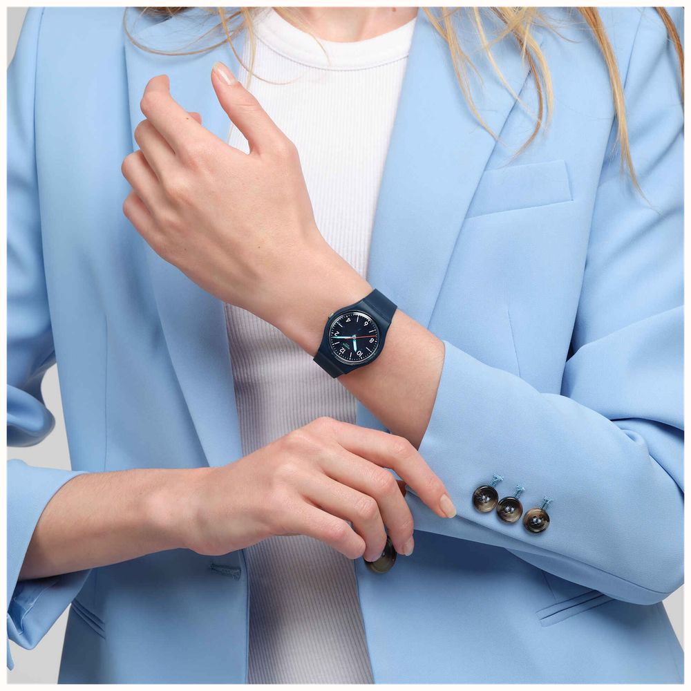 Swatch TIME TO TEAL (34mm) Transparent Blue Dial / Blue Bio-Sourced ...