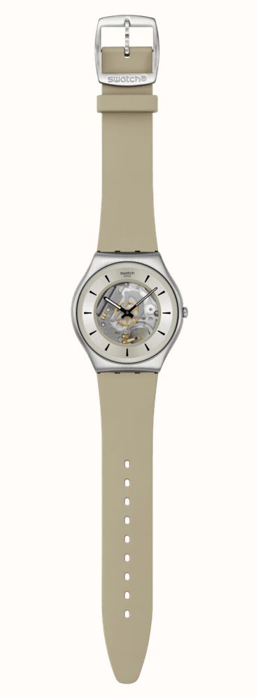Swatch QUARTZICLE (42mm) Beige Open Heart Dial / Beige Silicone Strap ...