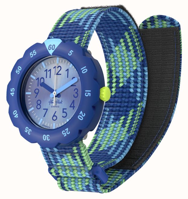 Flik Flak Kid's LOOP IN BLUE (34.75mm) Blue Dial / Blue And Green ...