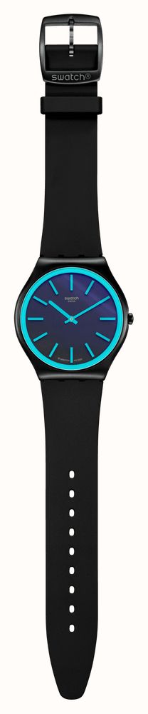 Swatch OBSIDIAN SHIMMER (42mm) Blue Black Dial / Black Rubber Strap ...