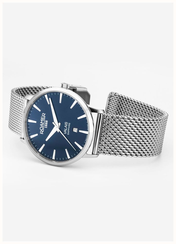 Roamer Men's Valais (42mm) Blue Dial / Blue Leather And Steel Mesh ...