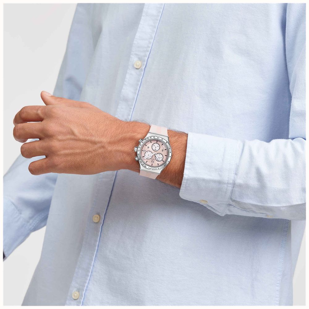 Swatch POPPINGLY PINK (43mm) Pink Chronograph Dial / Pink Silicone ...