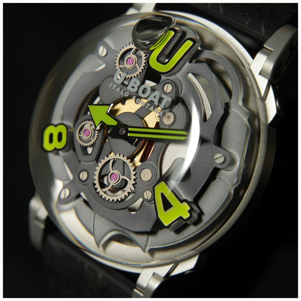 U-Boat U-65 SS Green (44mm) Grey Skeleton Dial / Black Vintage-Style ...