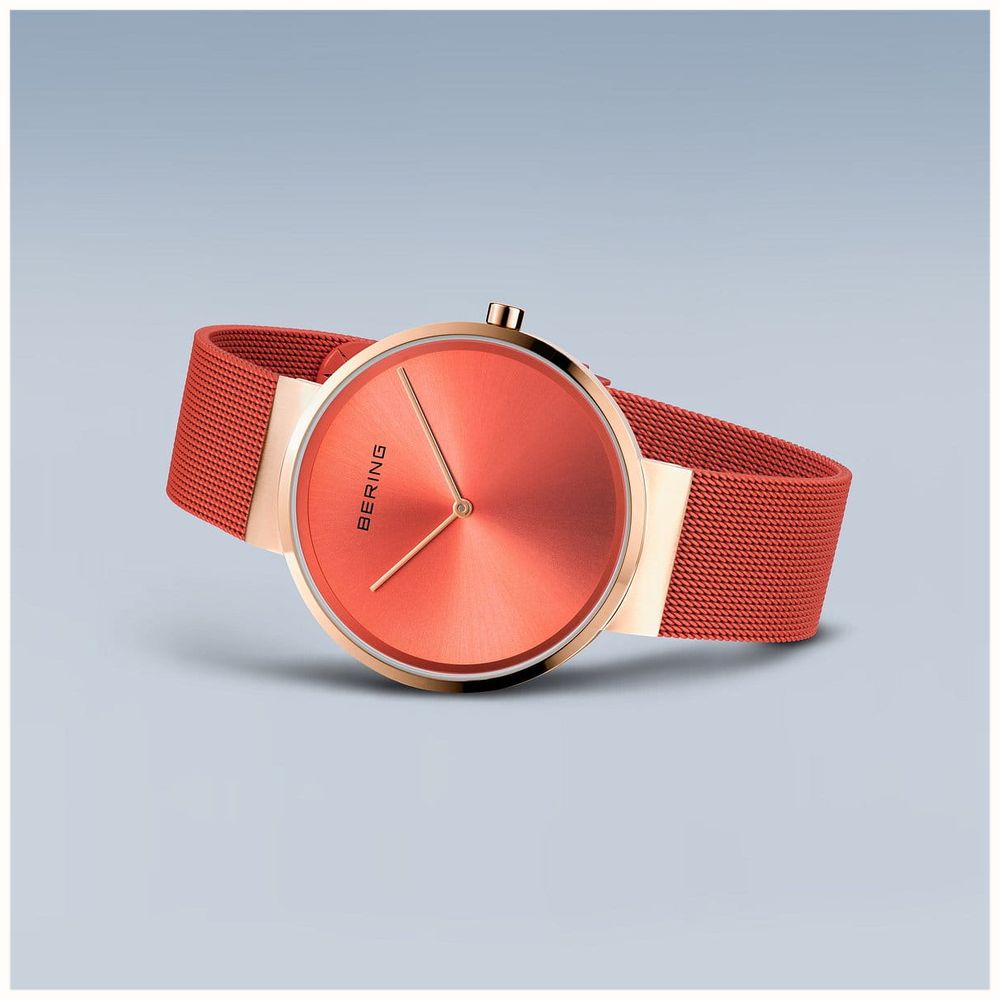Bering Classic (39mm) Orange Dial / Orange Steel Mesh Bracelet 14539 ...